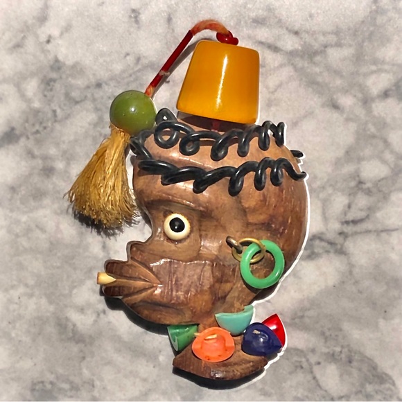 Jewelry | Vintage 194s Carved Wood Bakelite African Bust Head Brooch ...